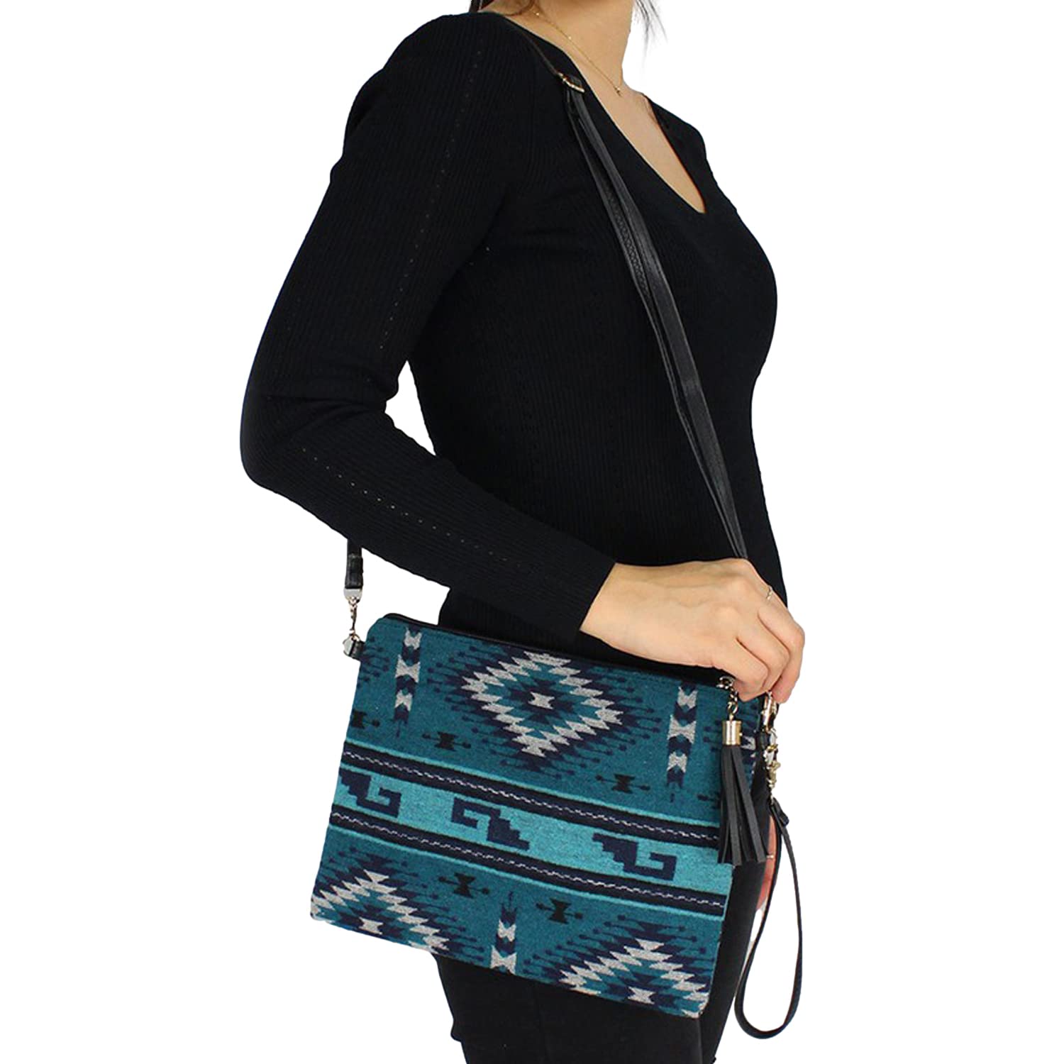 Western Native American Saddle Blanket Crossbody Clutch Bag Purse