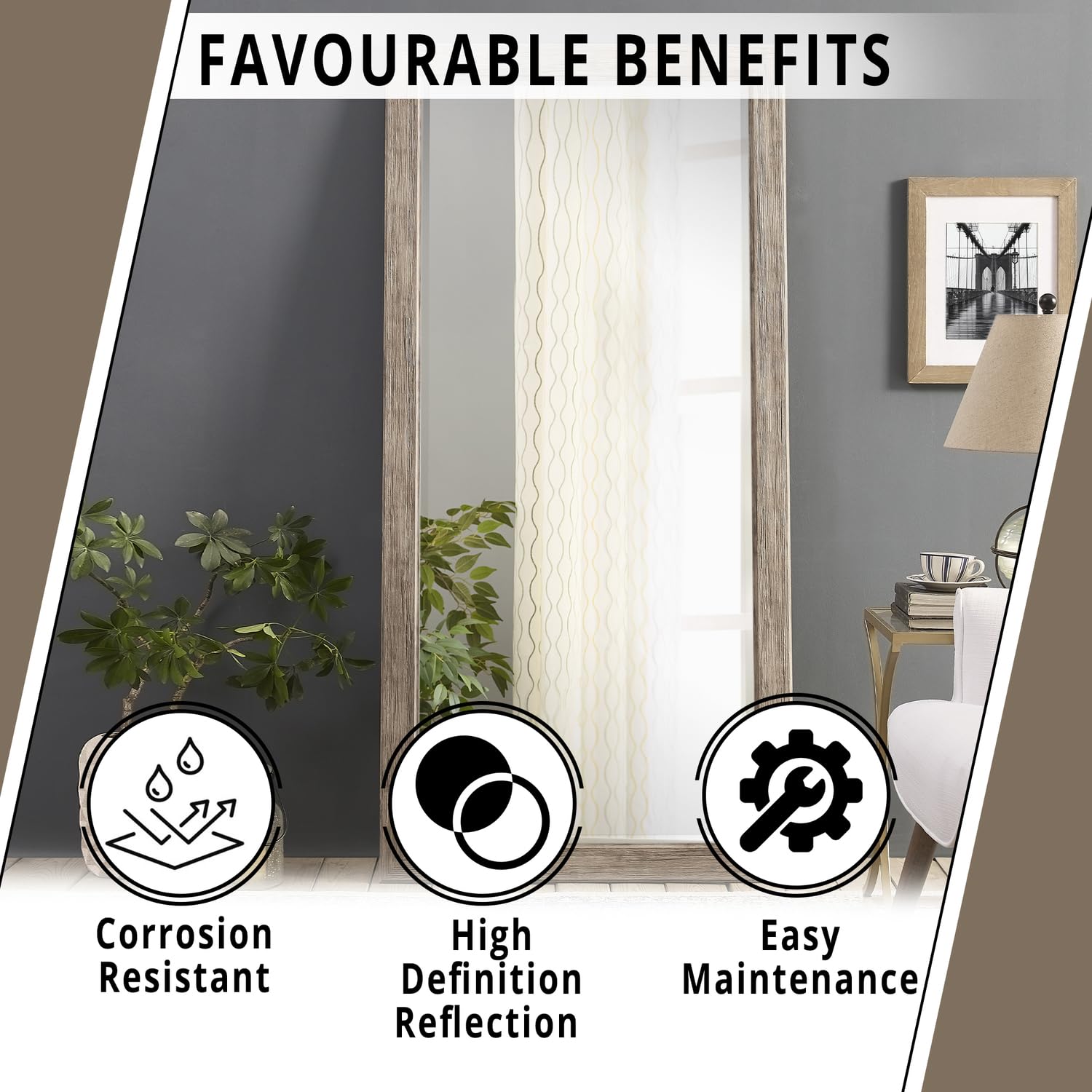 Naomi Home Farmhouse Full-Length Mirror with Wood Frame – Rustic 66"x32" Large Floor Mirror, Elegant Full Body Standing or Wall Mirror, Rustic Wood Mirror Full Length for Bedroom, Warm Grey Finish