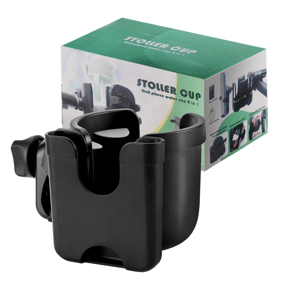 CXSBABY Cup Holder for Stroller with Phone Holder, Universal Cup Holder for Stroller, Bike, Wheelchair, Walker, Scooter, Black.