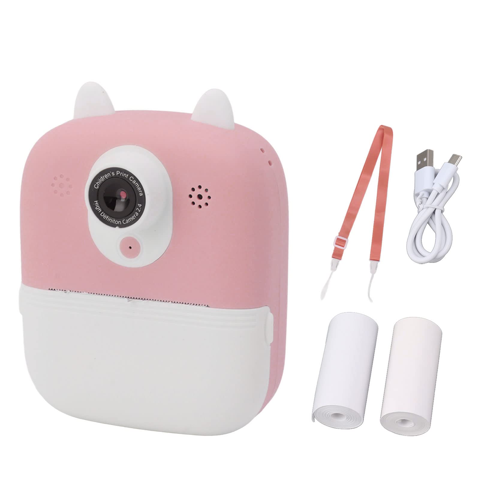 Camera, ABS Silicone Auto 2.4in 6 Filter Effects Kids Digital Camera 1080P Front and Rear Lens with Home Kits (Pink)