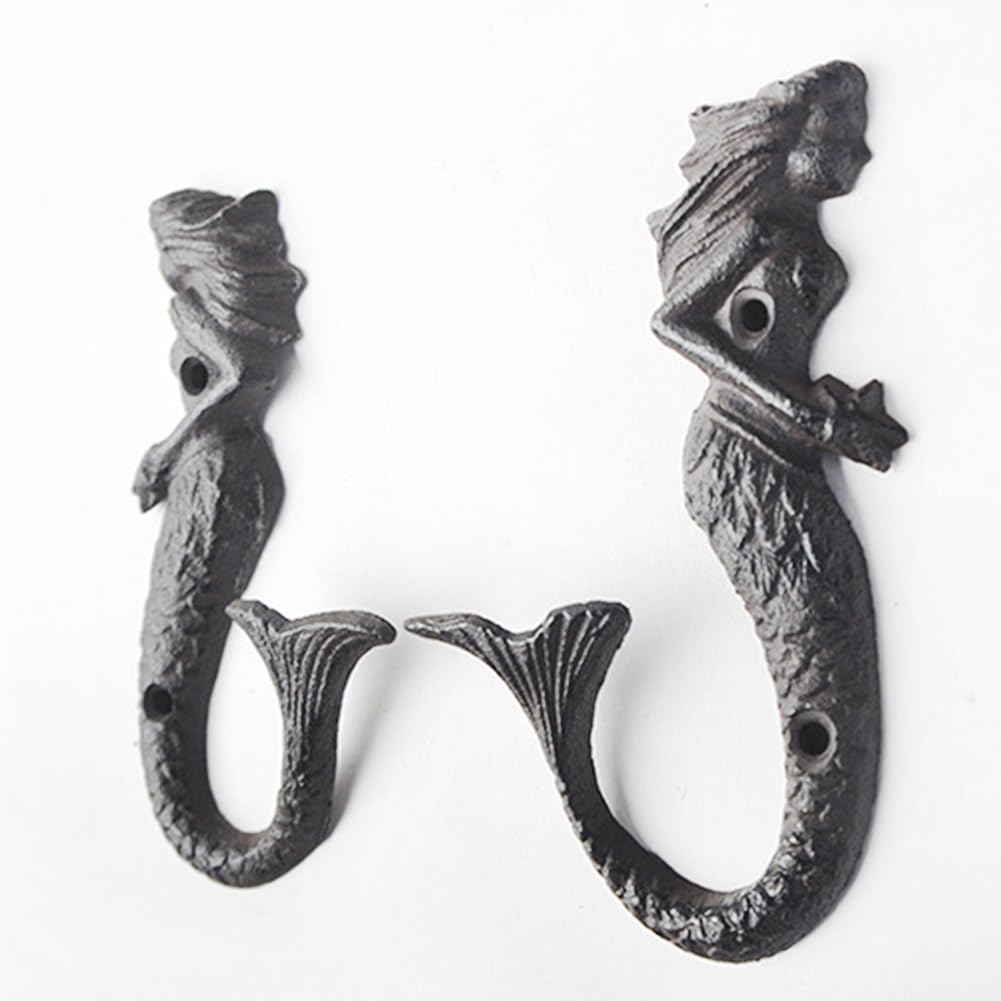 UVKDEENK 2pcs Mermaid Hooks, Wall Mounted Clothes Hooks, Heavy Duty Animal Iron Hooks, Personalized Hooks for Bathroom, Locker, Living Room, Garden, Outdoor, Park, Hallway, Office, Towel, Coat