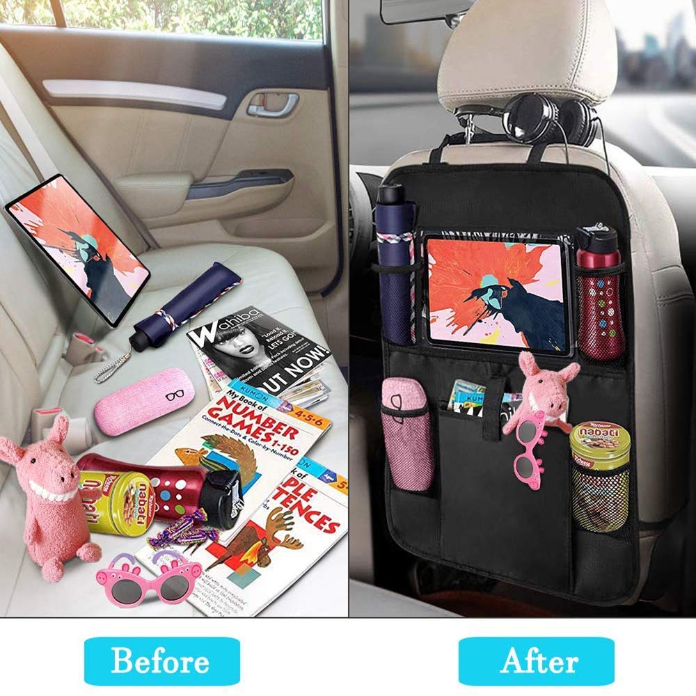 Car Backseat Organizer with 10" Table Holder, 10 Storage Pockets Seat Back Protectors Kick Mats for Kids Toddlers,Car Travel Accessories,Waterproof and Durable car Organizer, 2 Pack
