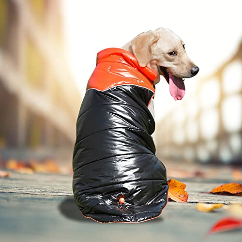 KOOGAL Dog Windproof Waterproof Cotton Coat,Medium and Large Jacket Dog Cotton Vest Cotton Coat Cotton Undershirt Winter Coat Double-Breasted for The Medium and Large Dogs (3XL,Orange Black)