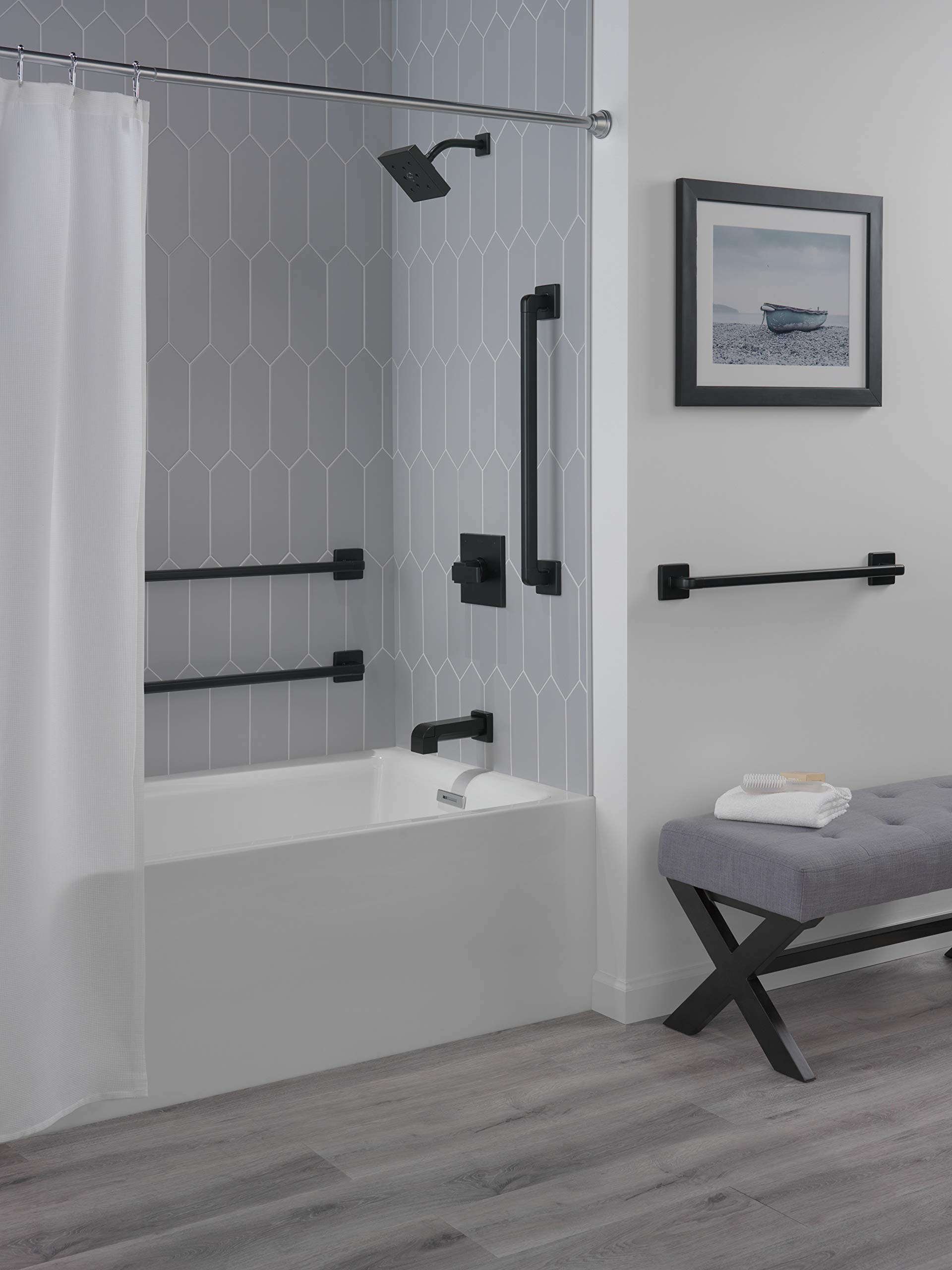 Delta Faucet 41924-BL Modern Angular Concealed Screw ADA-Compliant Decorative Grab Bar, 24 in x 1-1/4 in, Flat Black