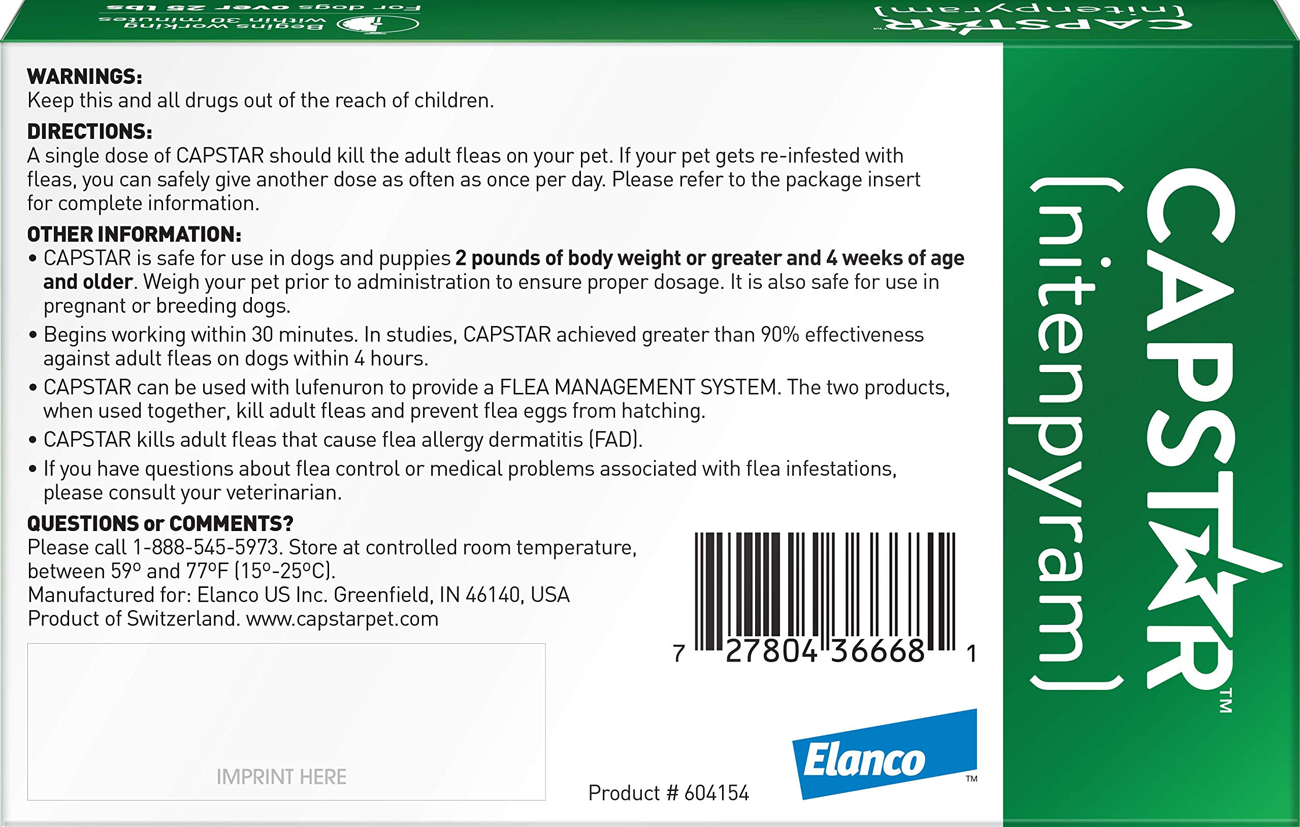Capstar Green Box Flea Oral Treatment for Large Dogs Over 25lbs. 6 Pill/tablets (CA4925Y07AM)