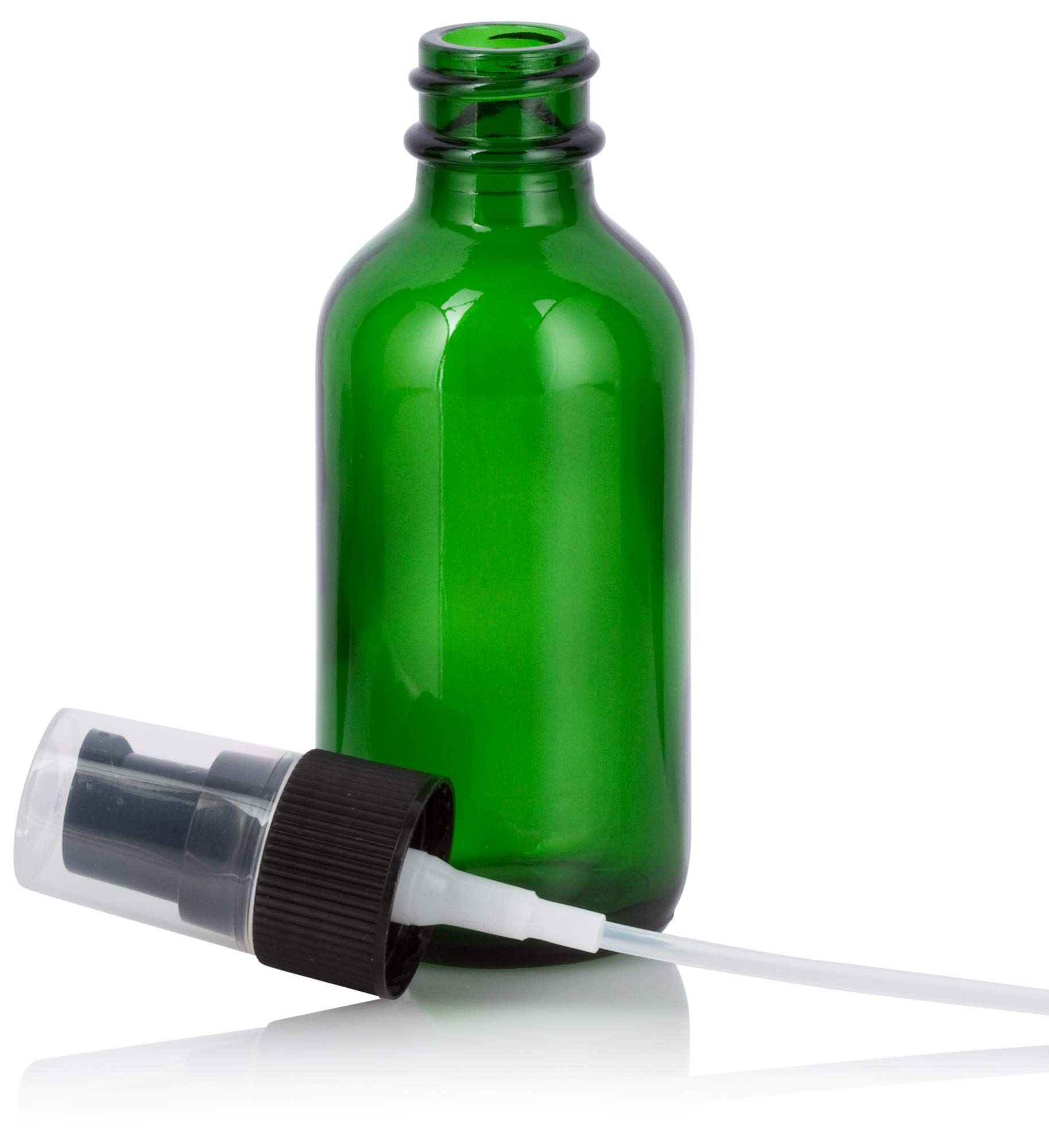 JUVITUS 2 oz / 60 ml Green Glass Boston Round Black Treatment Pump Bottle (12 Pack) + Funnel