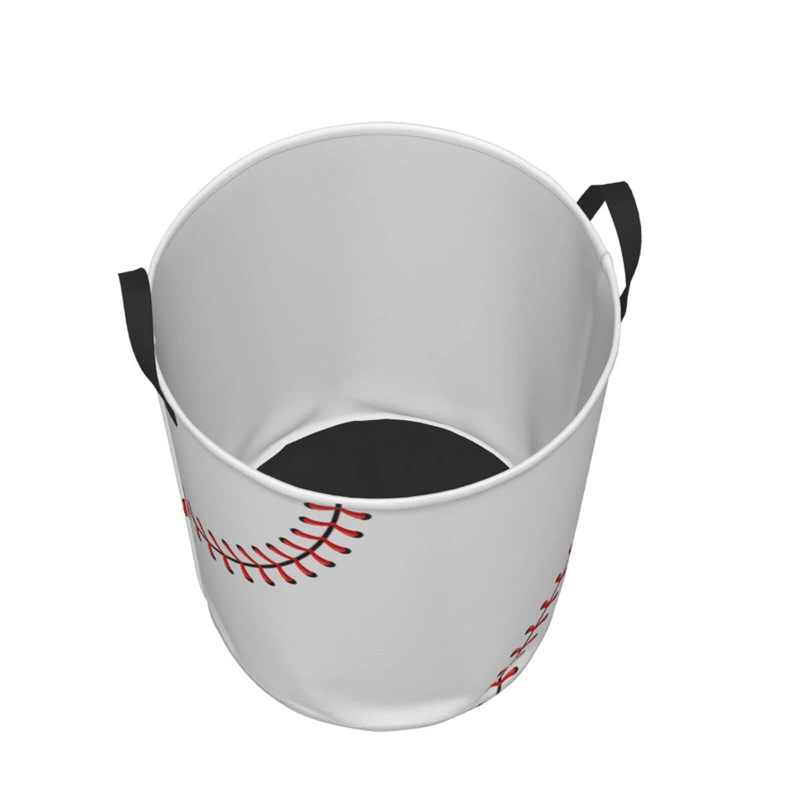Red Stitching Baseball White Round Laundry Hamper Storage Basket Toys Clothes Organizer Bin For Home Bathroom Bedroom Dorm Nursery, 62L