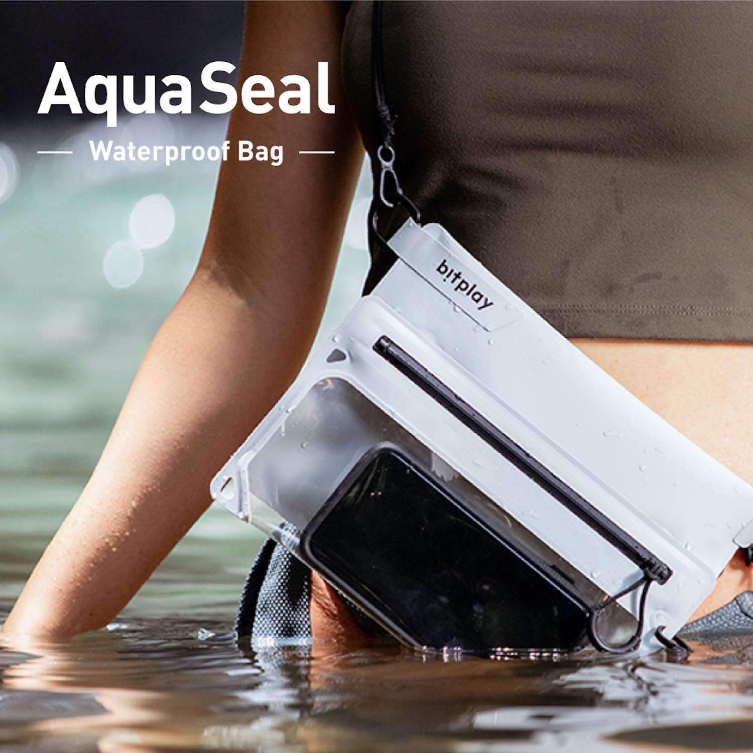 bitplay AquaSeal Waterproof/Snowproof Bag in Dark Black - Dry Bag/Sacoche/Phone Pouch with Adjustable Strap for Phone and Valuables