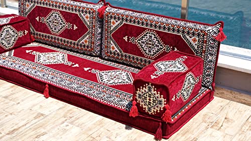 Maroon Sectional Sofas, Arabic Majlis, Turkish Rug, Sofa Bed, Terrace Sofa, Floor Couch, Yoga Sofa, Living Room Furniture, Loveseat Sofa (Sofa Only, 4'' Thickness (10 cm))