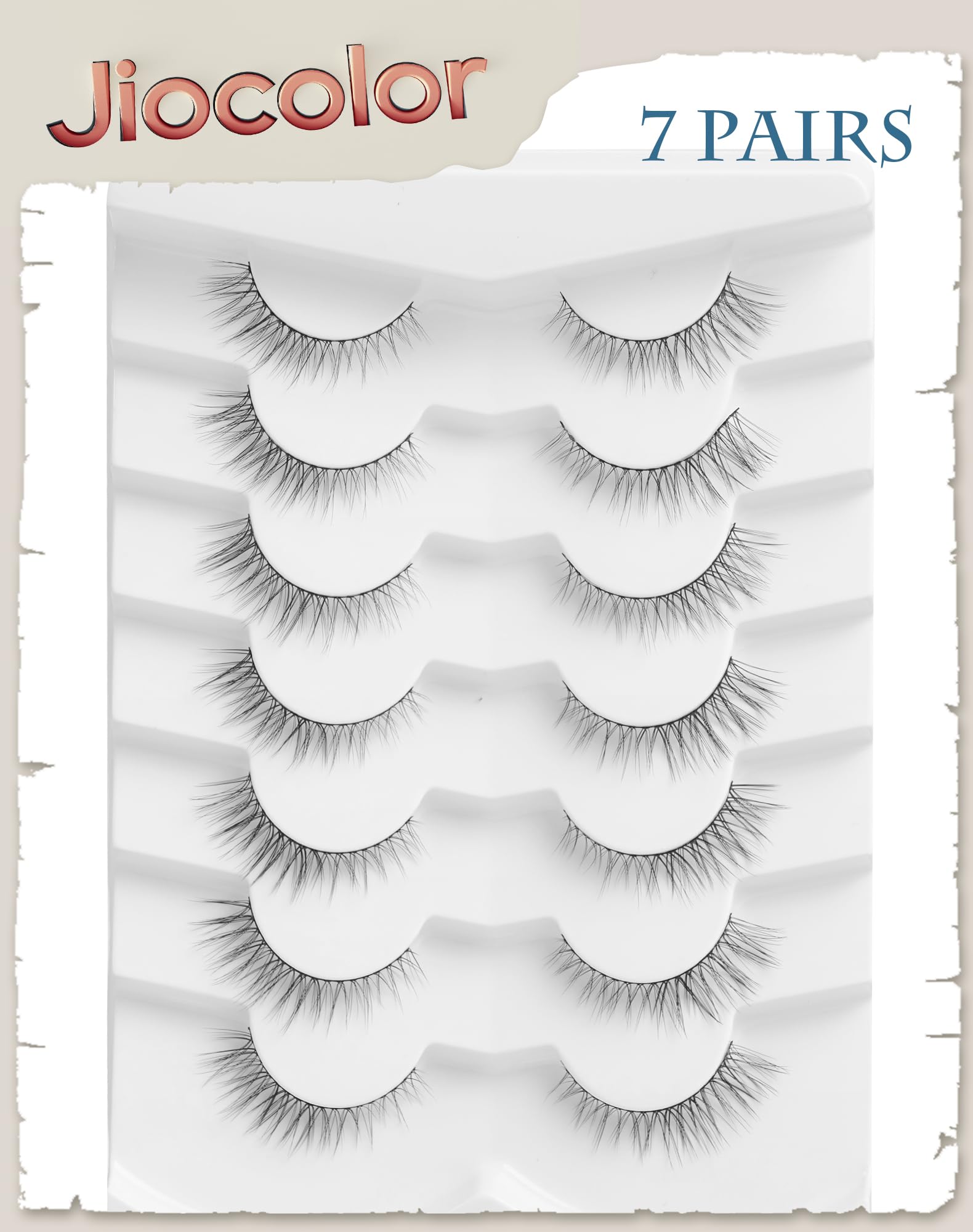 Cat Eye Lashes Natural Look Wispy Foxy Eye Lashes Pack 3D Volume Faux Mink Eyelashes C Curl Thin Band False Eyelashes 9 mm 7 Pairs S6