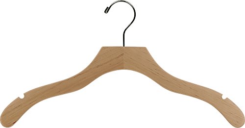 The Great American Hanger Company Wavy Wood Top Hanger, Box of 50 Space Saving 17 Inch Wooden Hangers w/Natural Finish & Chrome Swivel Hook & Notches for Shirt Jacket or Dress