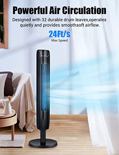 KopBeau Tower Fan for Bedroom, 42 Inch Oscillating Cooling Fans with Remote, Quiet Bladeless Floor Powerful Fan, 3 Modes, Buit-in 7Hrs Timer and LED Display, Standing Fans for Home Office, Black