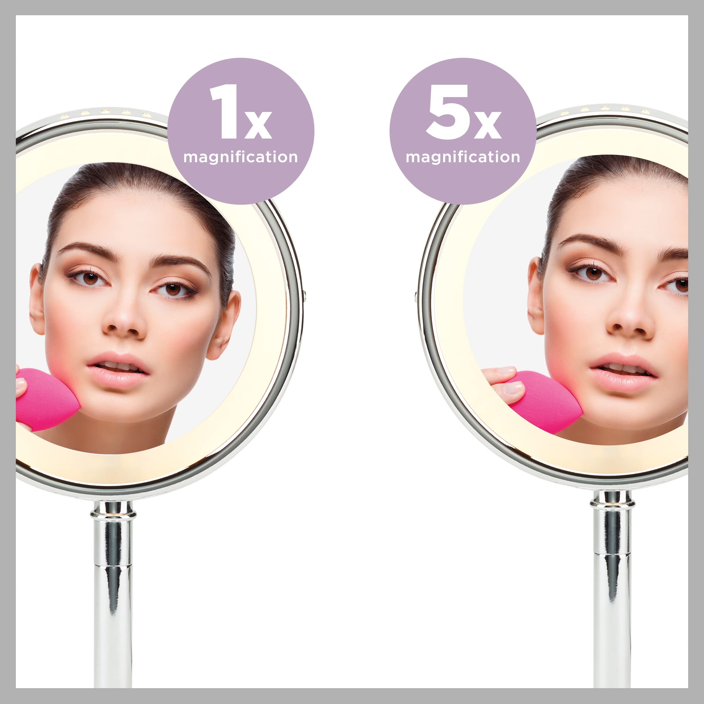 Conair Lighted Makeup Mirror with Magnification, Vanity Mirror, 1X/5X Magnifying Mirror, Double Sided Mirror, Corded in Polished Chrome