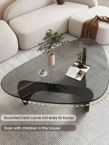 loktch Triangle Glass Coffee Table Mid-Century Modern Coffee Table Abstract Vintage Glass End Table Center Table for Living Room Patio Balcony Black/Grey Medium 35.8 * 25.5 * 16in