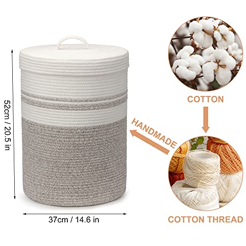 Goodheim Laundry Hamper with Lid, Large Woven Laundry Basket,Blanket and Toy Storage Basket for Living Room, Bedroom, Bathroom, Nursery(Brown and White,55L)