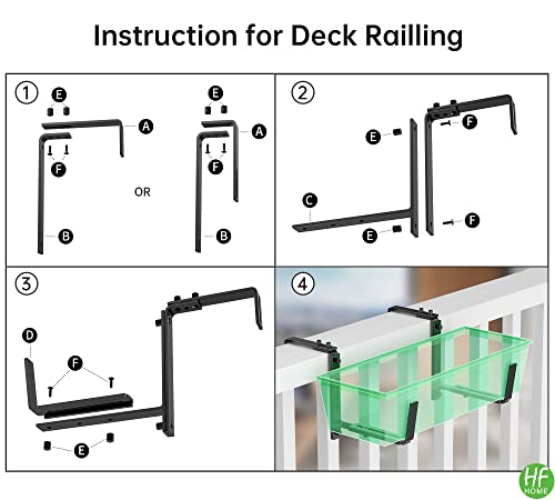 HFHOME 4 PCS Adjustable Planter Box Bracket (6 to 12.5 Inches) for Flower Box Holders, Window Boxes Planters Hooks, Heavy Duty Wall Mount Holder for Windowsills, Garden, Fences, and Balcony - Black