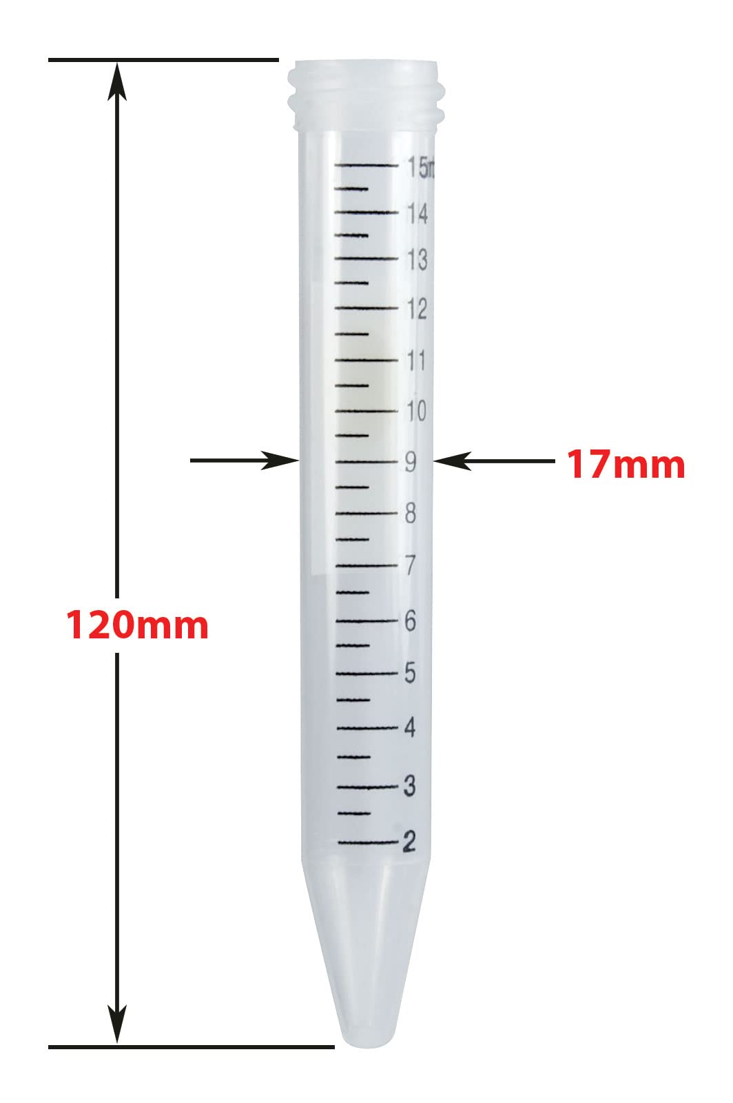 Globe Scientific 6285 Polypropylene Centrifuge Tube with Attached Blue Flat Top Screw Cap, Sterile, Printed Graduation, Bag Pack, 15mL Capacity (Case of 500)