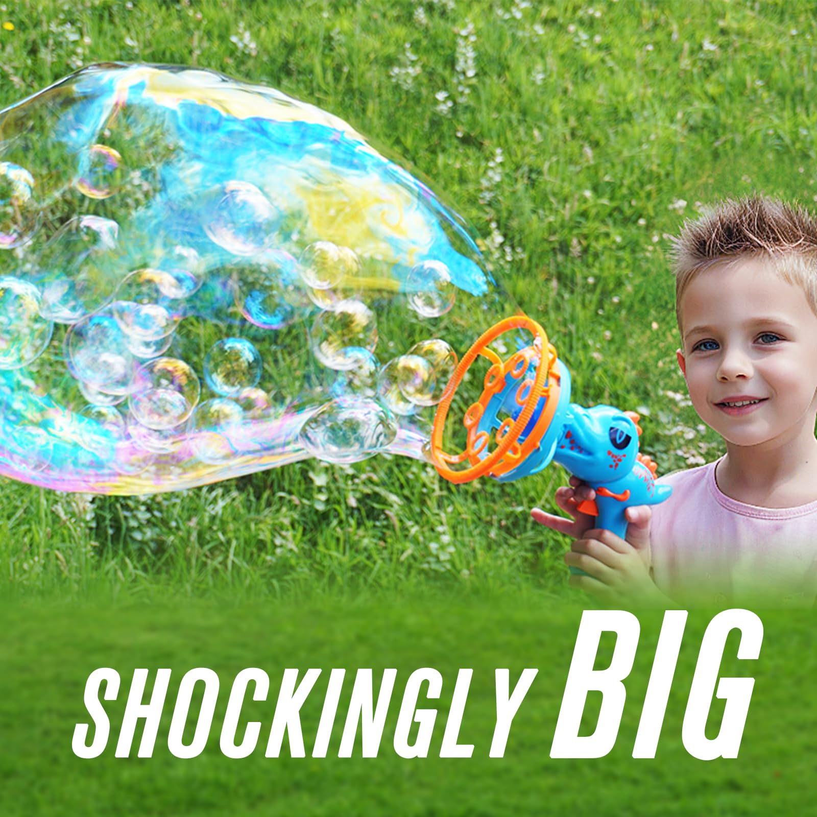 Bubble Gun for Kids Ages 4-8 - Big Bubble Machine for Toddlers 1-3-5 Year Old, Giant Bubble Wand for Outside, Boy Birthday Gifts Ideas, Dinosaur Bubble Blower, Large Bubble Maker, Outdoor Bubble Toys