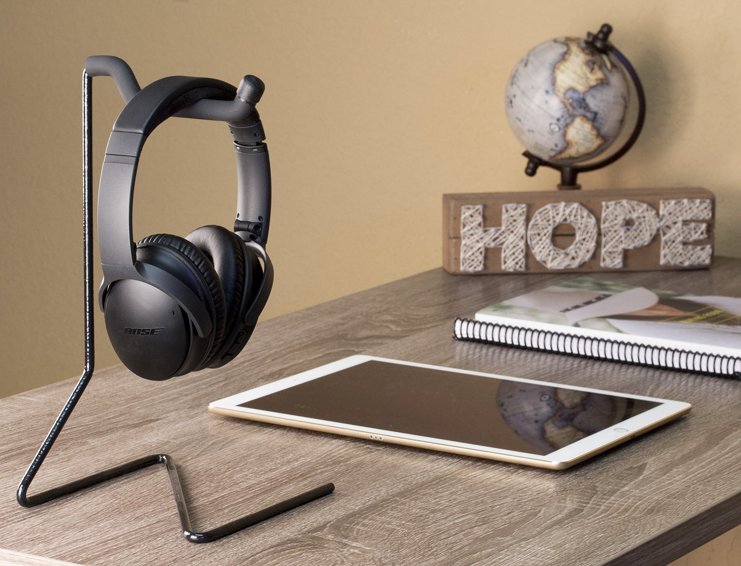 String Swing Headphone Stand - Headset Holder for Mpow Beats Bose JVC and Sony - Hangs Any Sized Over Ear Headphones - Universal Mount for Any Desk - Black CC59