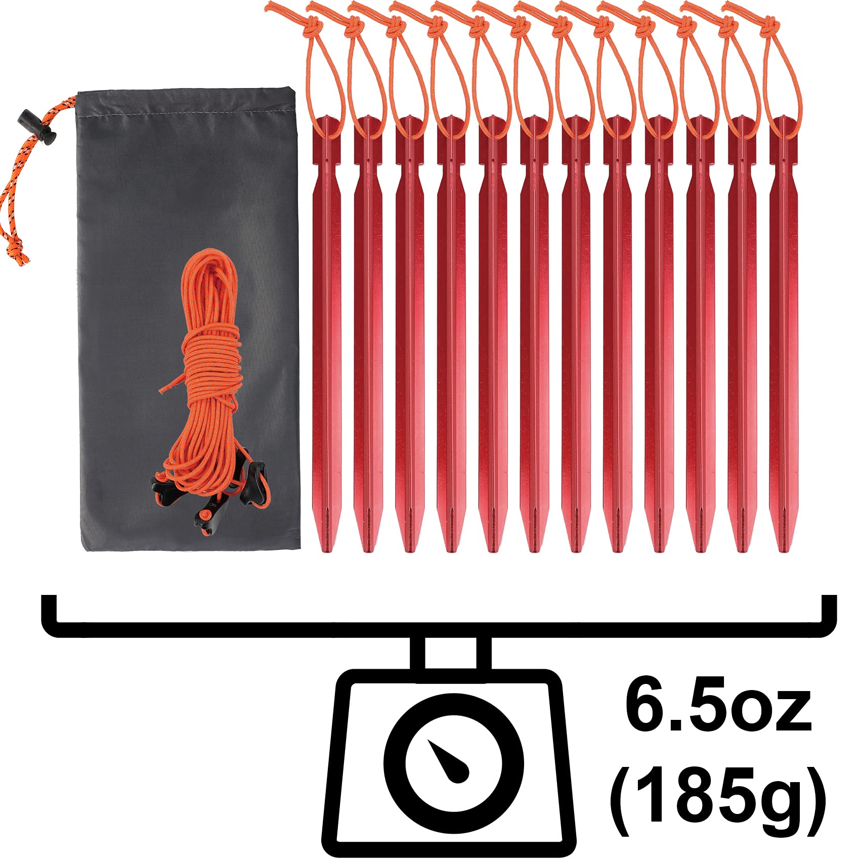 Clostnature Aluminum Tent Stakes - Heavy Duty Tent Pegs with Ropes, Ultralight Tent Stakes for Camping, Canopy(12pc Pack)