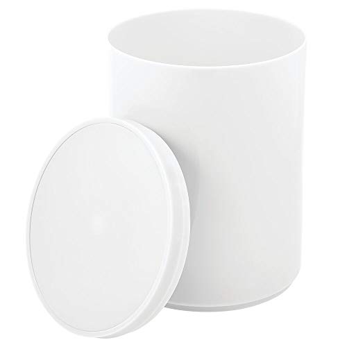 mDesign Plastic Small Slim Round 1.7 Gallon/6.5 Liter Trash Can with Removable Swing Lid - Wastebasket, Garbage Container Basket Bin for Master/Guest Bathroom - Holds Rubbish/Recycle - White