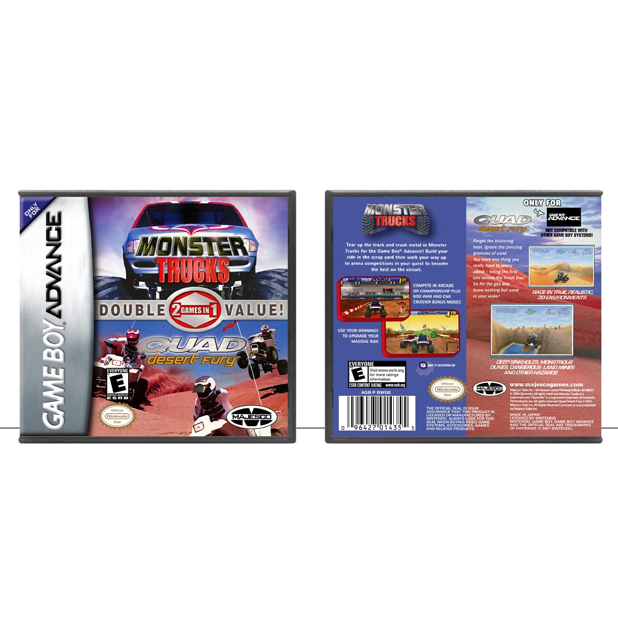 Double Game: Monster Trucks/Quad Desert Fury | (GBA) Game Boy Advance - Game Case Only - No Game