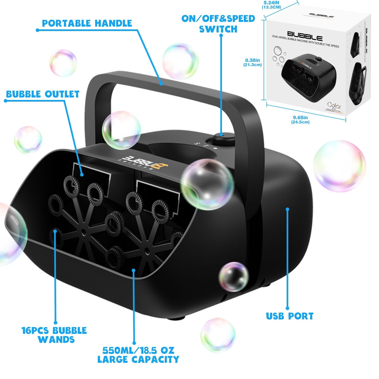 Bubble Machine, for Kids Age 3+ Gifts | 18000+ Big Bubbles Per Minute, with 2 Speed, Plug-in or Battery Powered
