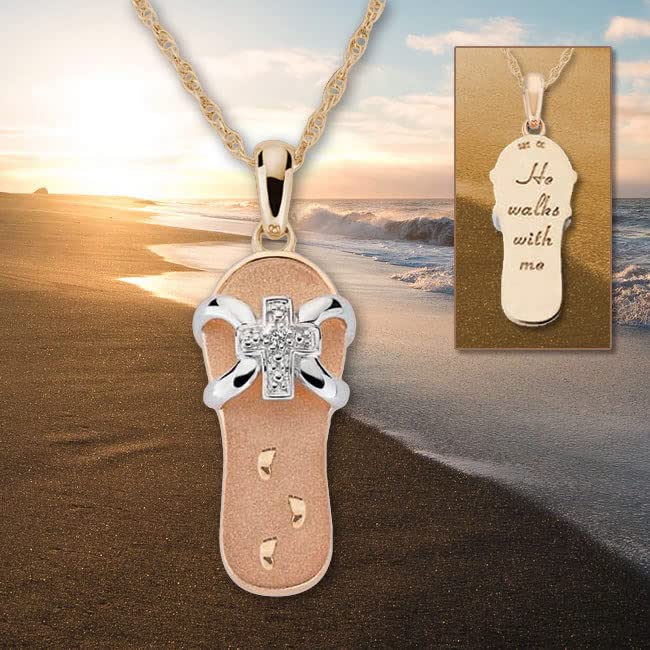 CONCORDECOLLECTION.COM He Walks With Me Pendant - 14K Gold plated Sterling Silver Sandal, Cross with Diamond Accent, He Walks with Me Engraving - Concorde Collection #WWM