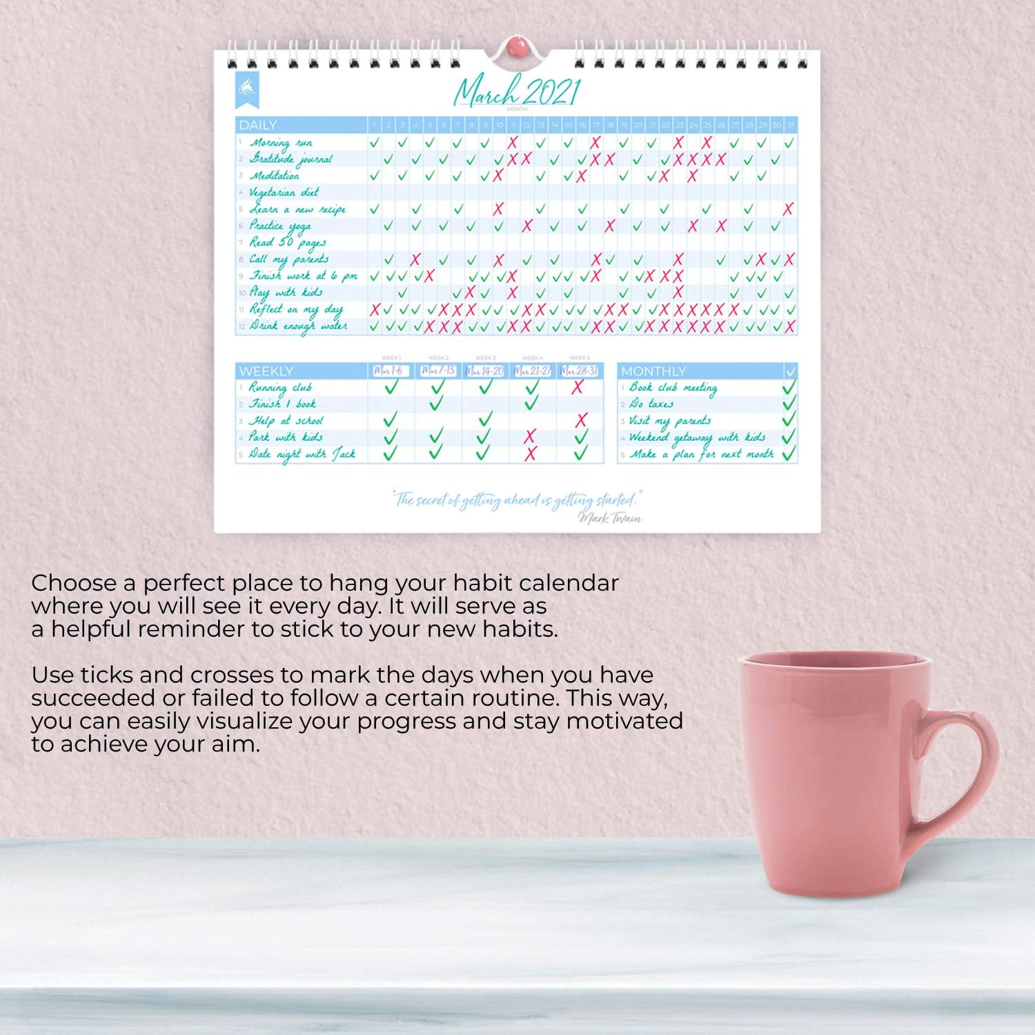 Clever Fox Habit Tracker Calendar – Inspirational Goal Tracker and Habit Calendar for Atomic Habits – Colorful Habit & Goal Planner Journal to Boost Productivity – 24 Months, 10″ x 8″ (Black)