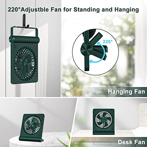 Bizzib Portable Fan, Mini USB Desk Fan 3-Speed Adjustable Desk Cooling Fan, Rotation Strong Wind, Hand Held Hanging Desk Quiet Personal Fan for Camping Home Desktop Office Indoor Table Outdoors-Green