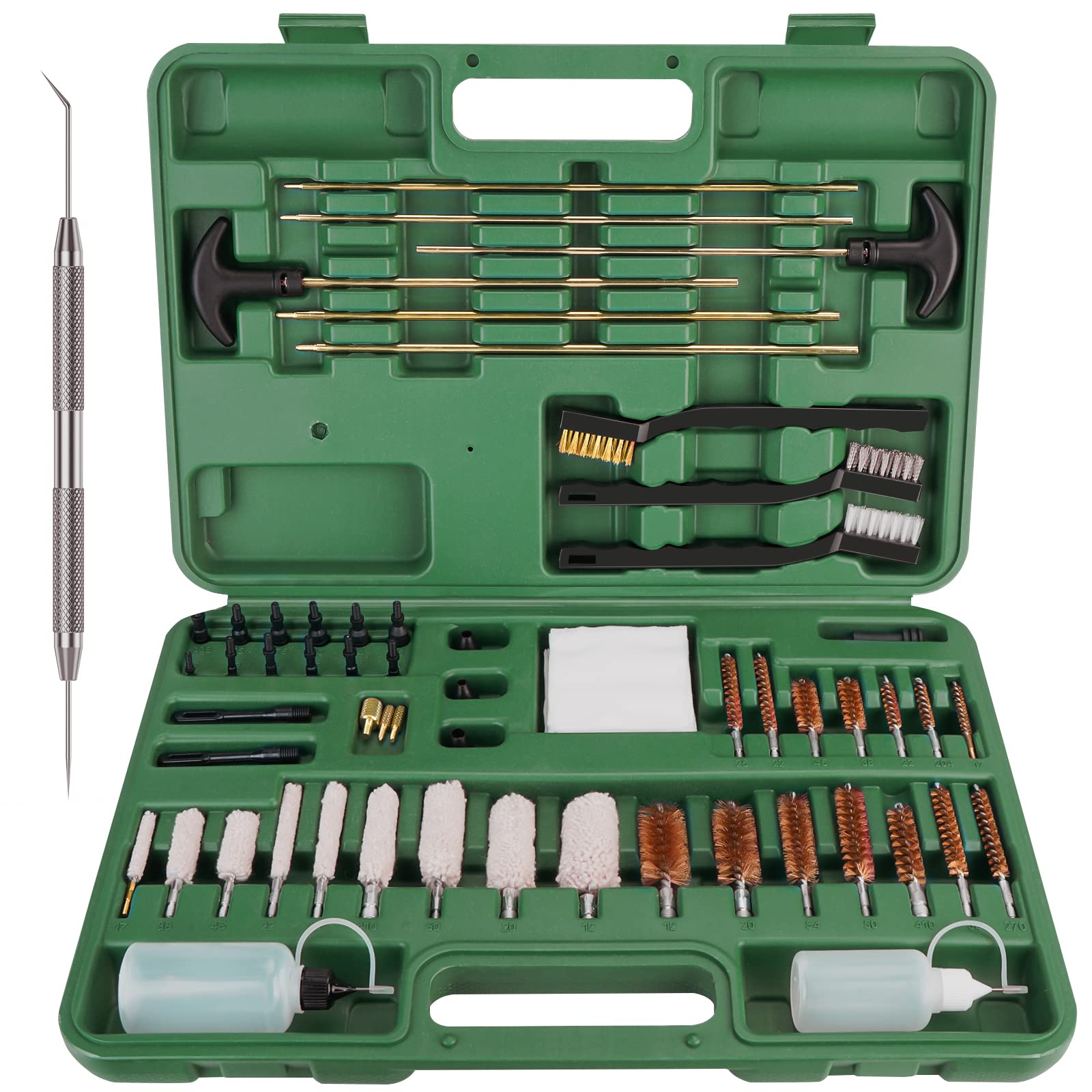 CaliXpert Universal Gun Cleaning Kit with Storage Case and Extra Stainless Steel Pick (Plastic Jags and Loops)