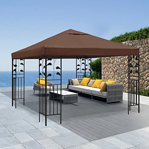 LooDro Canopy Replacement Top Cover Polyester Cloth Single/Double Tier Patio Grill Gazebo Pop Up Tent Roof Replacement Top Outdoor Gazebo Tent Shelter with Air Vent for 10'X10'