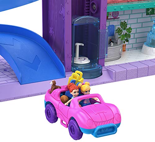 Polly Pocket Playset with 3 Micro Dolls, 1 Toy Car, Food and Shopping Accessories, Pollyville Mega Mall Toy