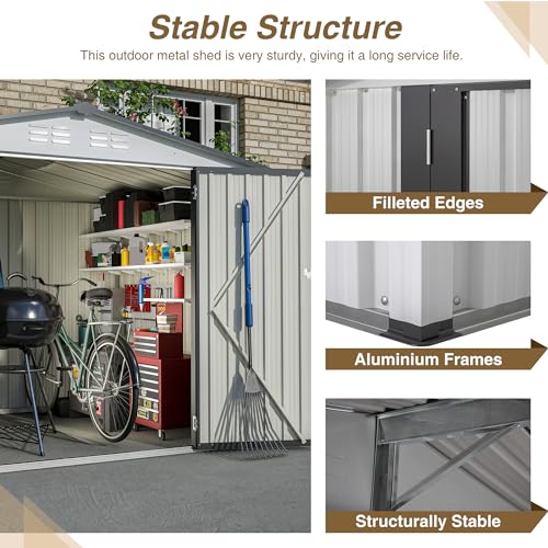 Goohome 6x8ft Metal Outdoor Storage Shed, Large Heavy Duty Tool Sheds with Lockable Doors & Air Vent,Utility and Tool Storage shed for Backyard Patio Lawn to Store Bikes, Tools, Lawnmowers