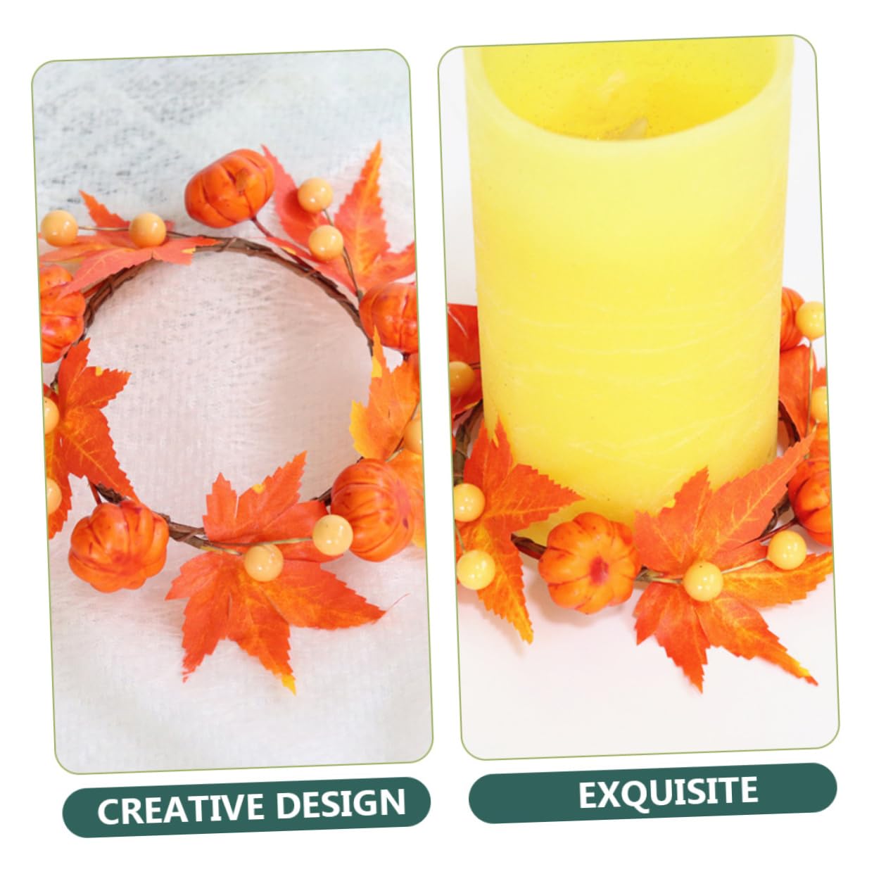 FONDOTIN 4pcs Maple Leaf Candle Ring Candle Garland Halloween Candles Fall Candle Rings for Pillars Thanksgiving Table Decor Thanksgiving Garland for Table Wreath Silk Maple Leaf Christmas