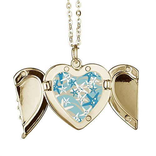 Discover World Starfish Marine Organism Folded Wings Peach Heart Pendant Necklace