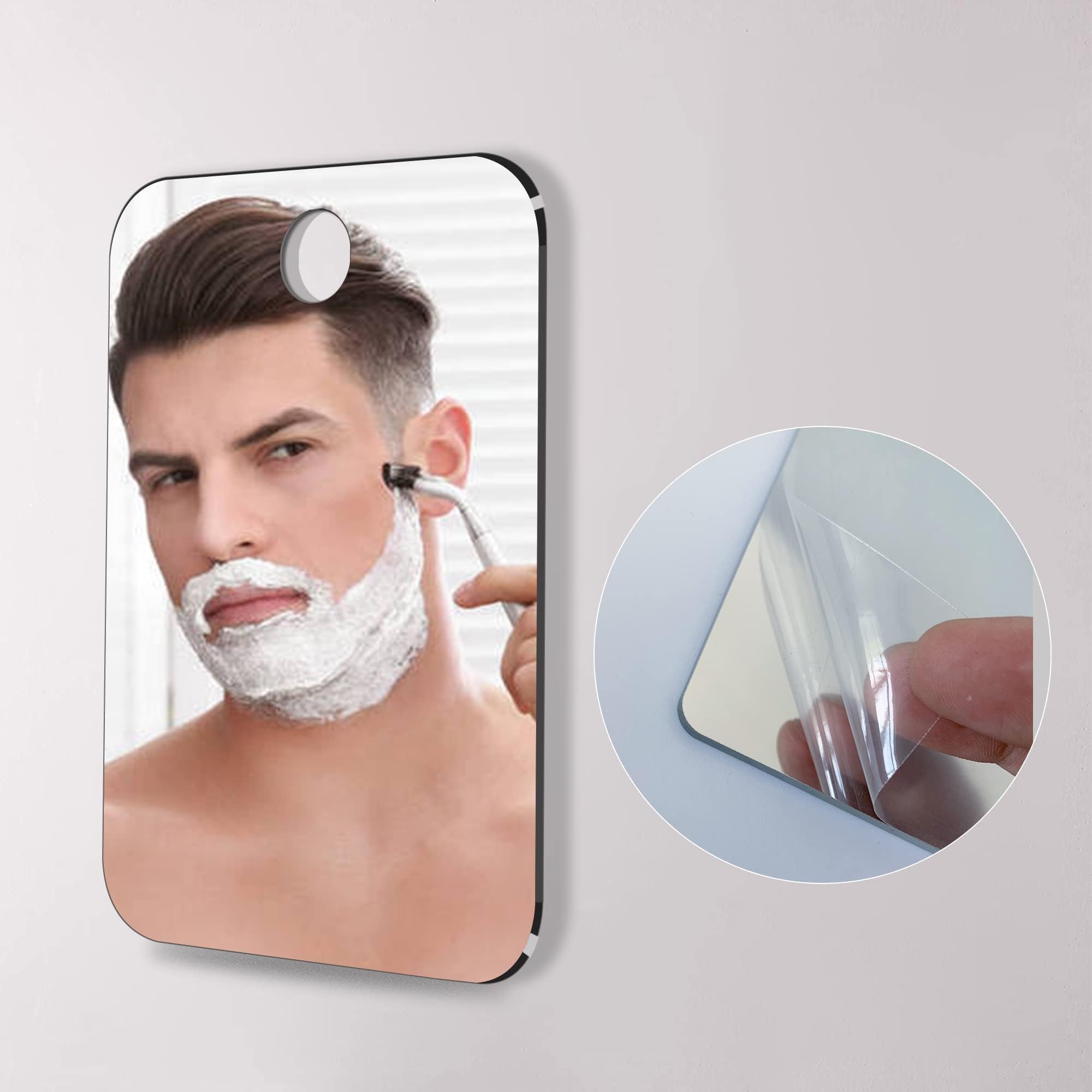 cyhqo 2 Packs Shatterproof Shower Mirror Fogless for Shaving Cheap,Medium 8 "x6 Hanging Handheld Small Mirror,Camping Trip Mirror,Cosmetic Plastic,Bathroom Wall Hanging Fog Free Handheld