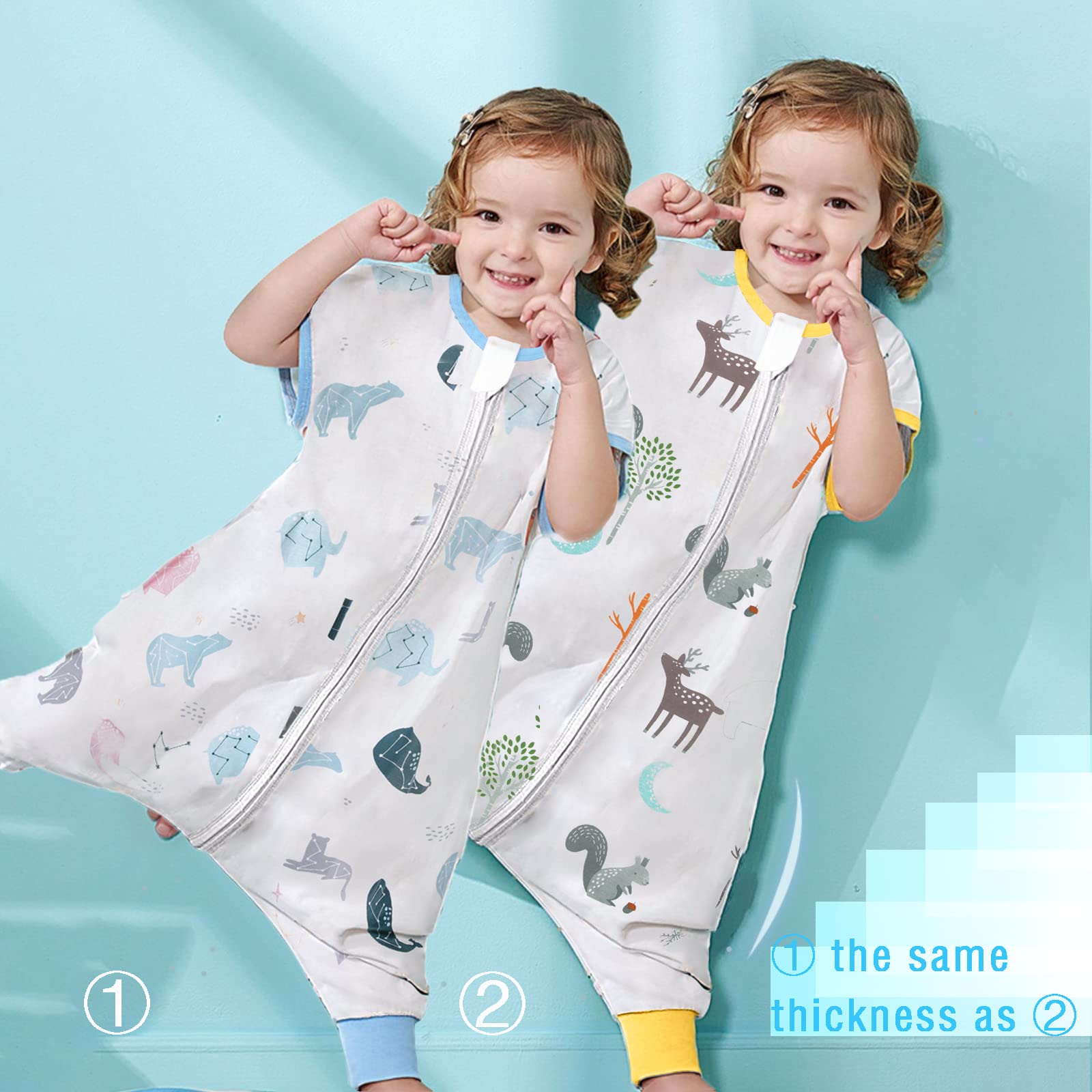 Reinewol Toddler Sleepsack,TOG 1.0 Sleep Bag with Feet,Baby Sleeveless Sleep Sack with Zipper 2-Pack(Multicolor, Large)