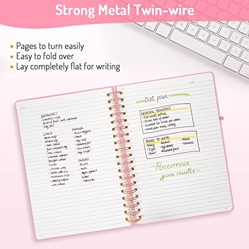 Forvencer Lined Spiral Journal Notebook with 300 Numbered Pages, B5 College Ruled Thick Journals for Writing with 100GSM Paper, Hardcover Notebooks with Contents for Work, School, Women, Men, Pink