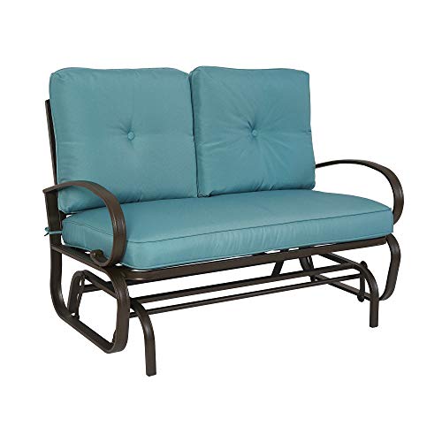 Kozyard Cozy Two Rocking Love Seats Glider Swing Bench/Rocker for Patio, Yard with Soft Cushion and Sturdy Frame (Blue)