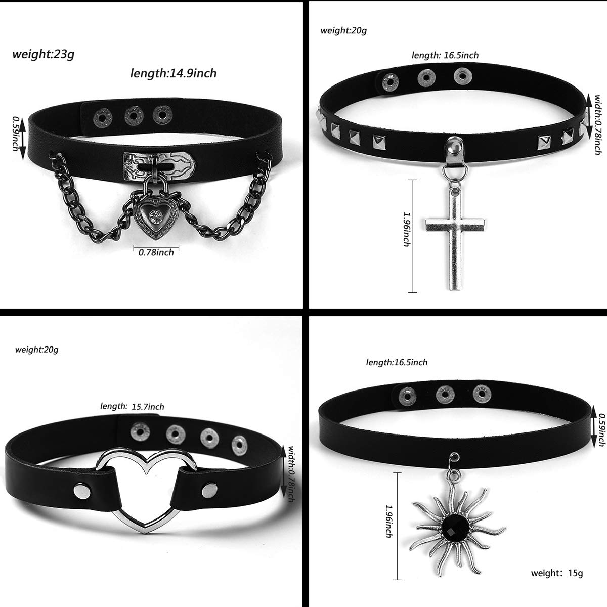 Black Pu Leather 4 Pcs Punk Leather Choker Gothic Accessories Collar for Women Adjustable Heart Cross Gothic Jewelry Gifts Masquerade (A)