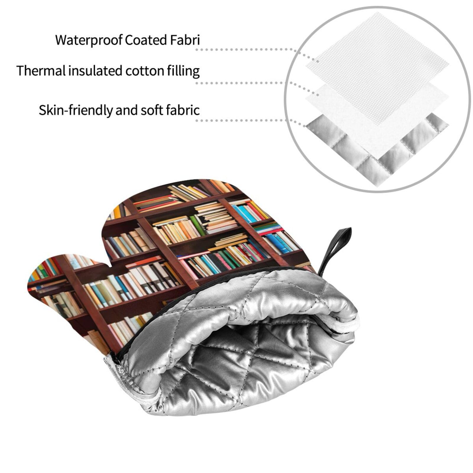 Books Kitchen Baking 4-Piece Set–Heat Resistant Oven Mitts and Pot Holders Kitchen Hot Pads