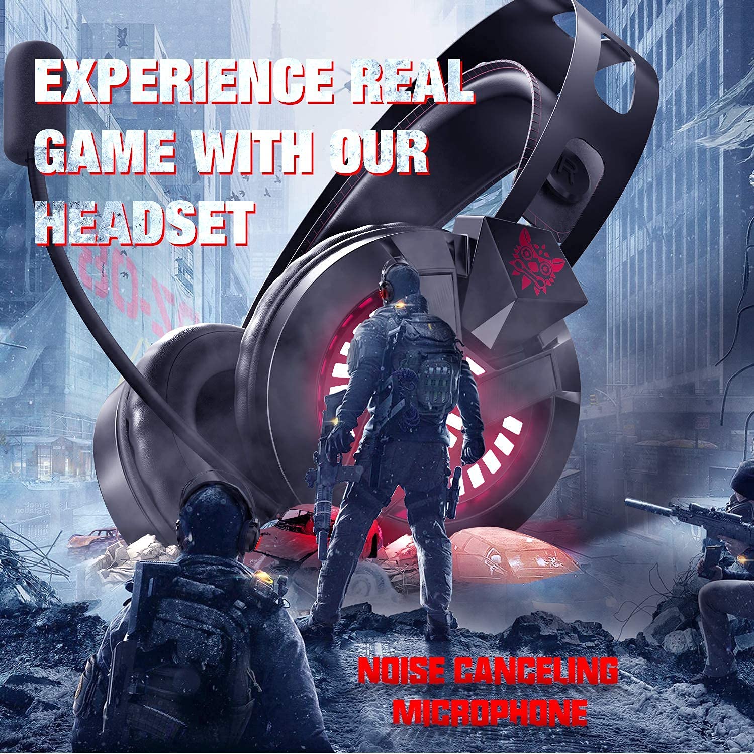 Combatwing Gaming Headset with Microphone, PC Gaming Headphones Double Head Beam Suspended Soft Soft Memory Earmuffs, 7.1 Surround Sound Nintendo 64 Accessories with LED Light for PC, PS4, Mac, Laptop