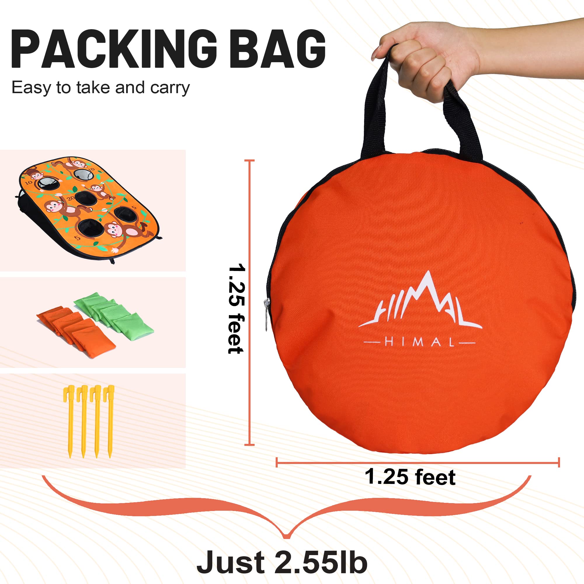 Himal Collapsible Portable 5 Holes Cornhole Game Cornhole Set Bounce Bean Bag Toss Game with 10 Bean Bags,Tic Tac Toe Game Double Games (3 x 2-Feet, Single Board)
