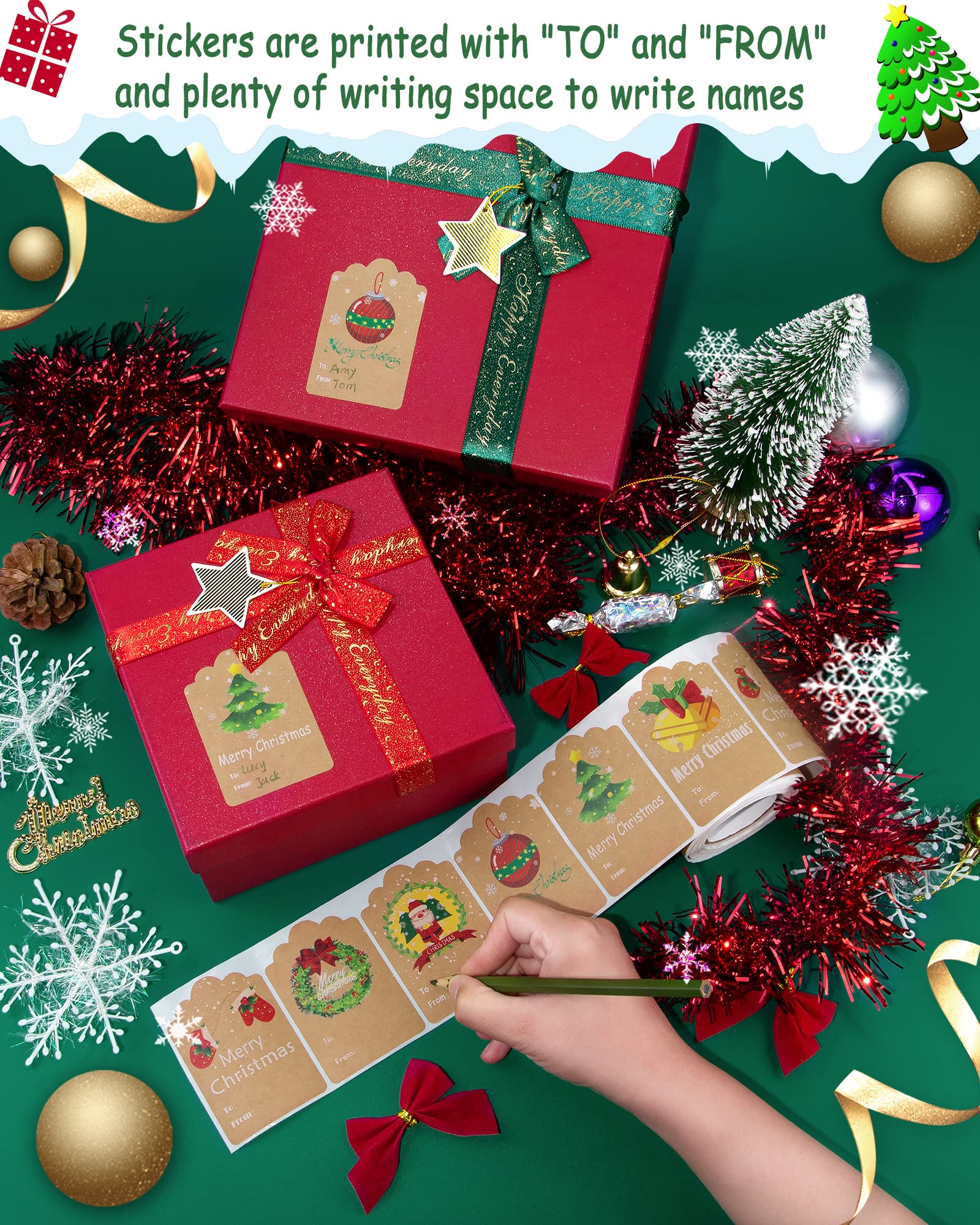 Christmas Gift Tag Stickers Christmas Gifts Name Tags Merry Christmas Tag Stickers 200 Pieces Kraft Self Adhesive Labels Xmas Gift Stickers Holiday Tag