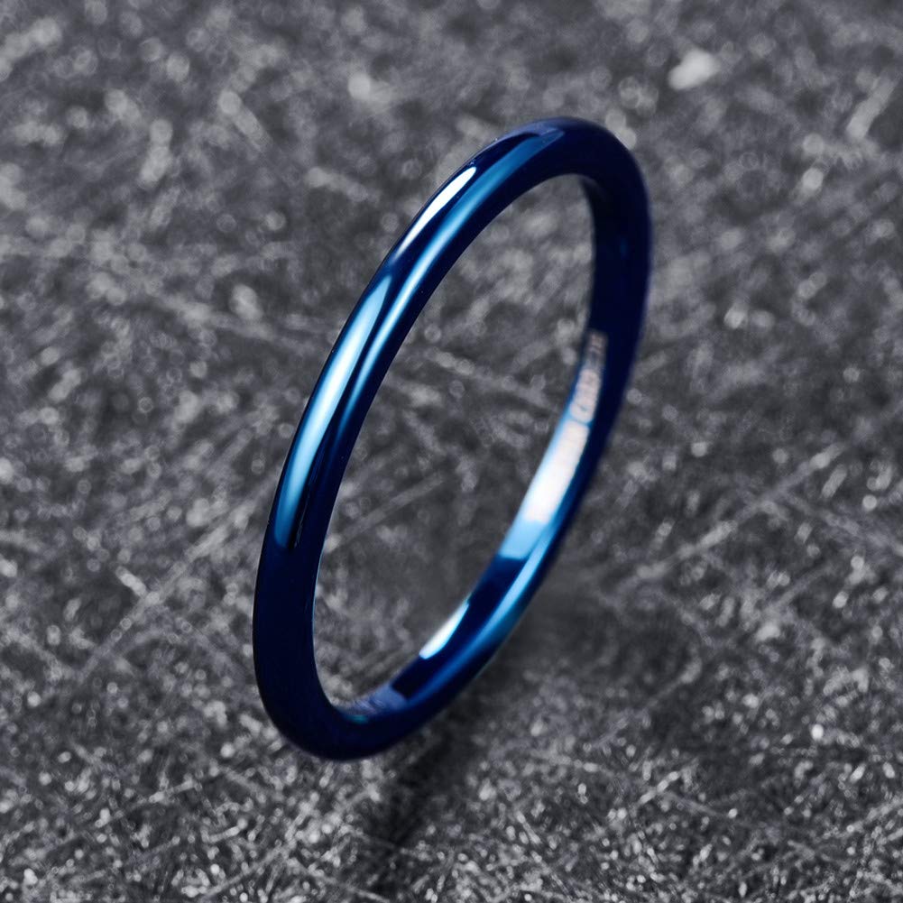 Cloyo 2mm Blue Tungsten Carbide Band Unisex High Polished Stackable Rings for Wedding Promise Comfort Fit Size 11