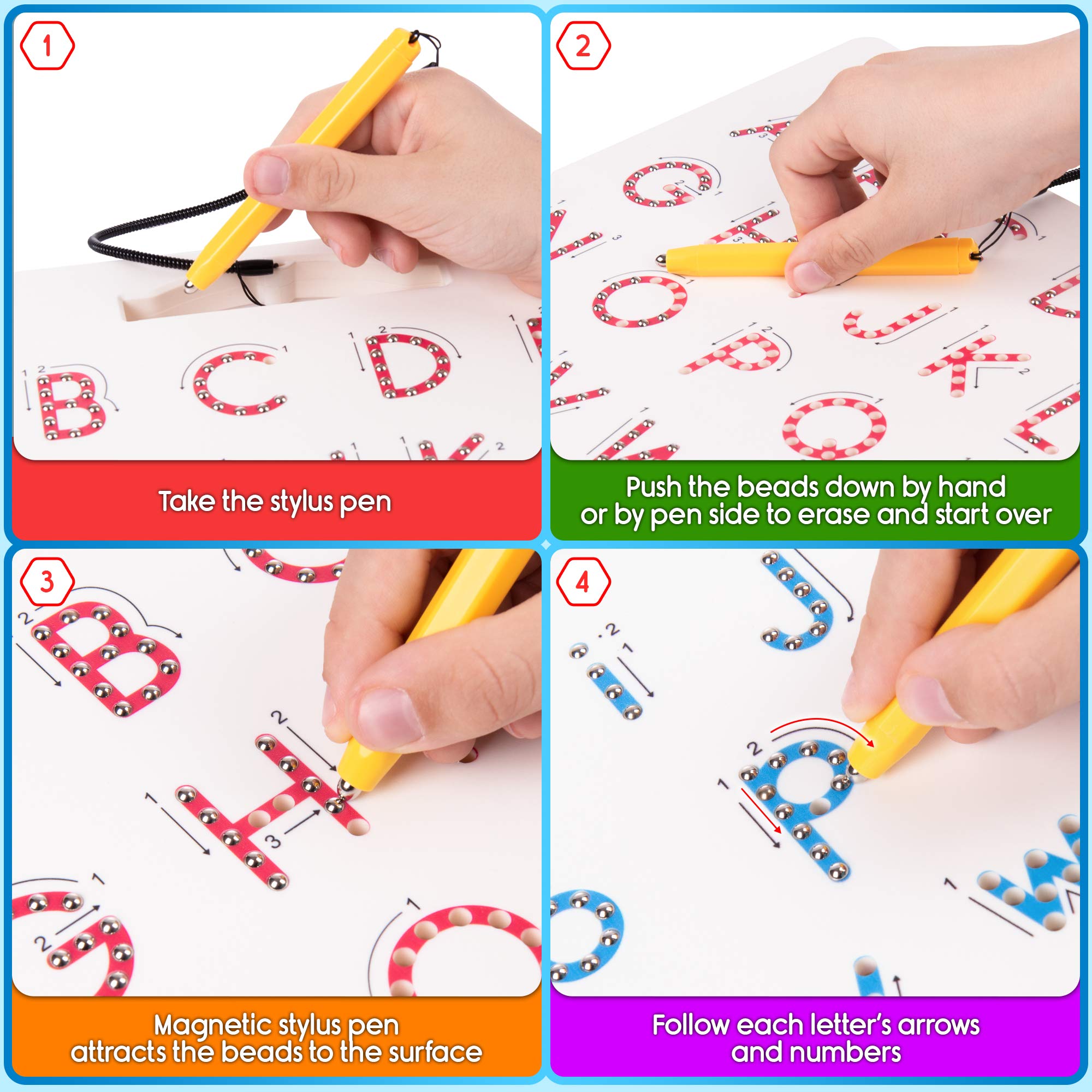 Povitrulya Magnetic Alphabet Tracing Board - double-sided upper & lower case Magnetic Drawing Board, ABC magnets for learn to write with magnetic pen, STEM toy letters learning, good for homeschooling