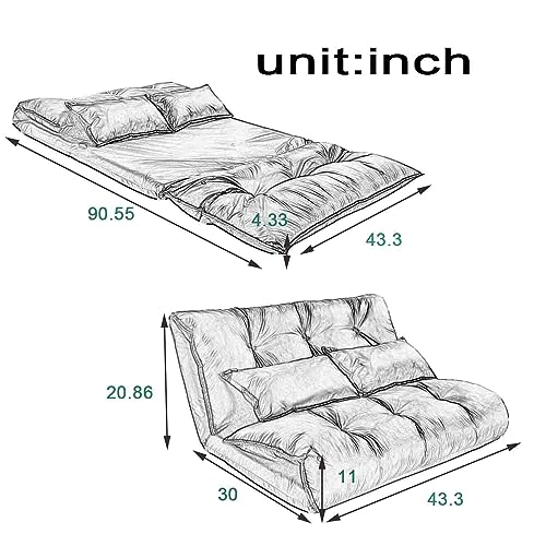 Mdhitsox Floor Sofa Bed with 2 Pillows, Adjustable Lazy Sofa, Folding Futon Couch, Video Gaming Sofa for Bedroom/Living Room/Balcony, Lounge Couch Bed, 5 Reclining Position (Black)