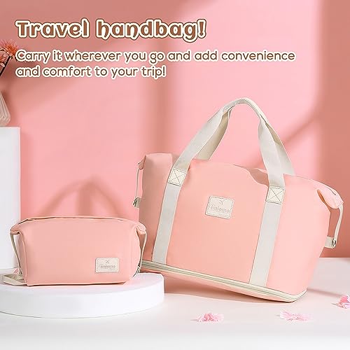 imiomo Carry On Luggage 20 Inch airline approved Hardside 3PCS Set Lightweight Rolling Travel Luggagewith TSA Lock, Suitcase with Spinner Wheels (PINK+beige, Carry-On 20-Inch)