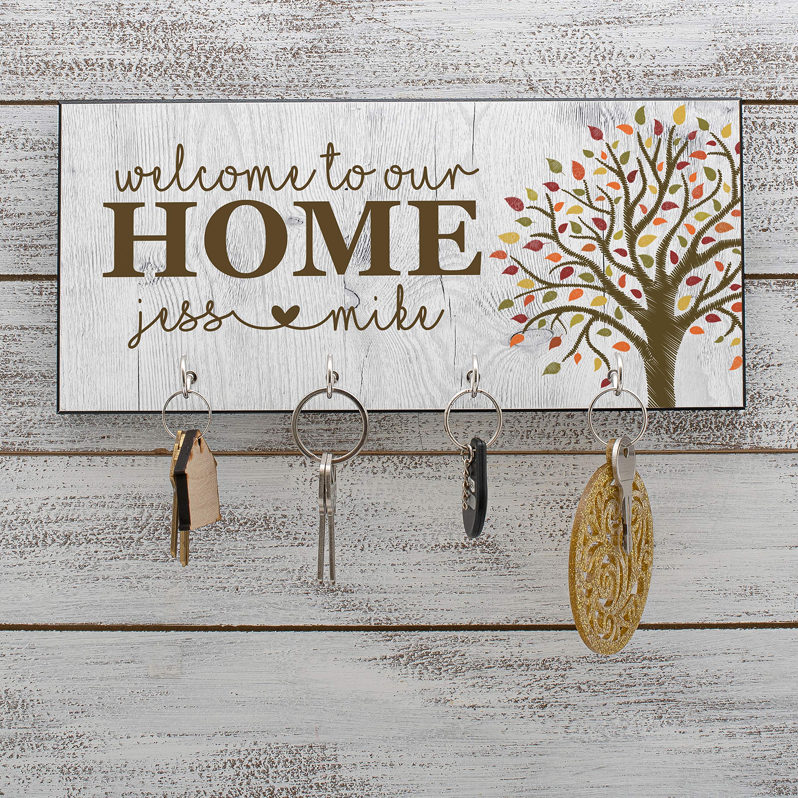 Personalized Key Holder for Wall | Housewarming Gifts for Newlyweds, Customized Key Hanger, Wedding Gift for Couples - Welcome Home - D8